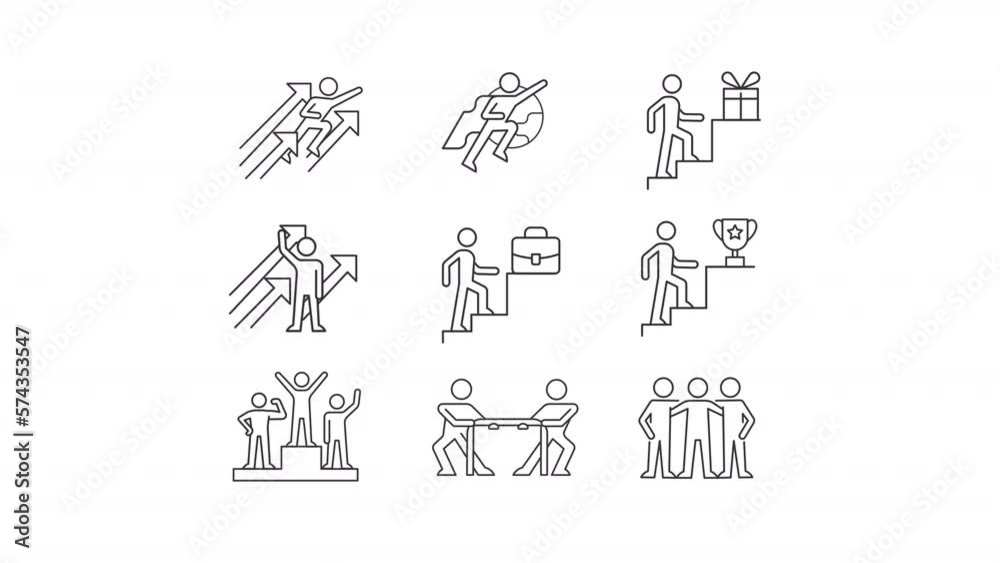 Animated development linear icons. Self improvement. Motivation and ...