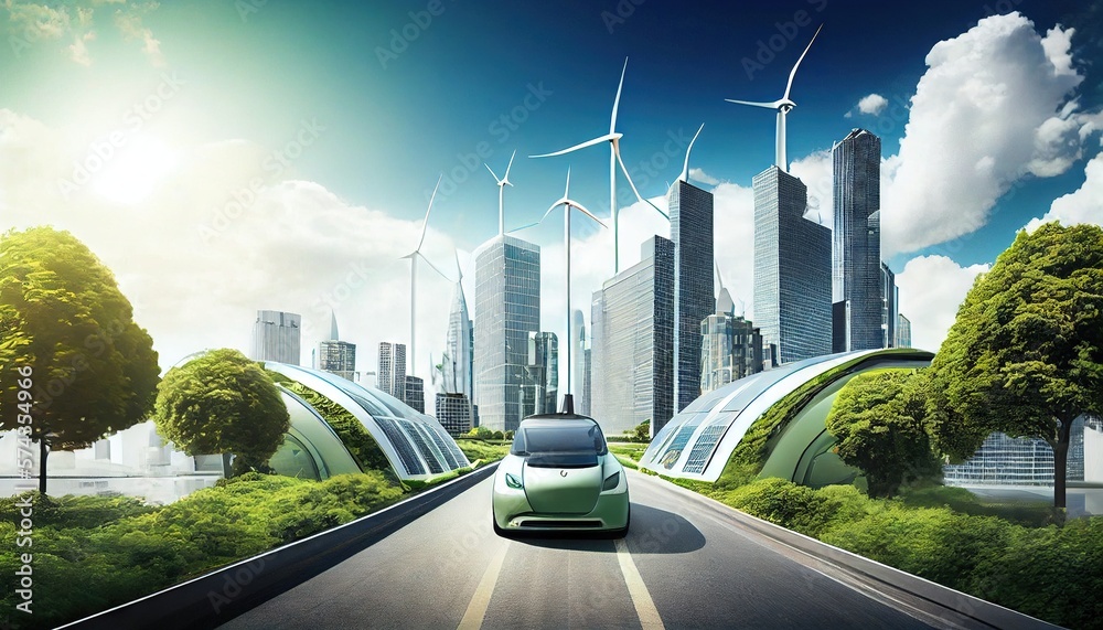 The green and clean city of the future. Smart city concept. Background ...