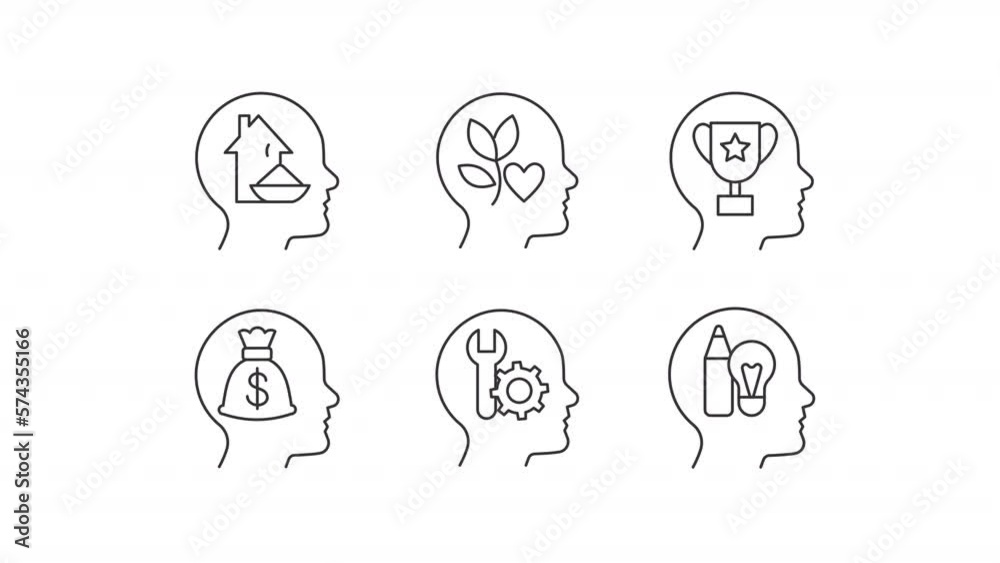 Animated mindset linear icons. Intrinsic motivation. Psychology. Mental ... Animated mindset linear icons. Intrinsic motivation. Psychology. Mental ...