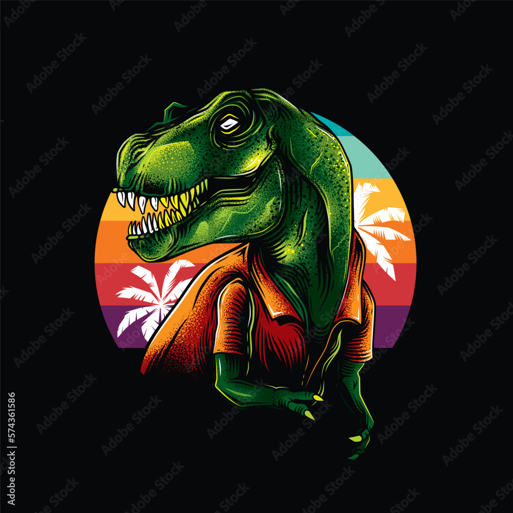Original vector illustration of a Tyrannosaurus rex in vintage style ...