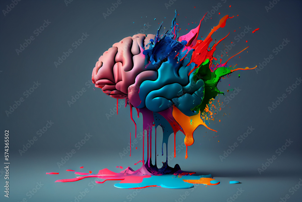 Beautiful photo Human brain splashed in colorful paint. Generative AI ...