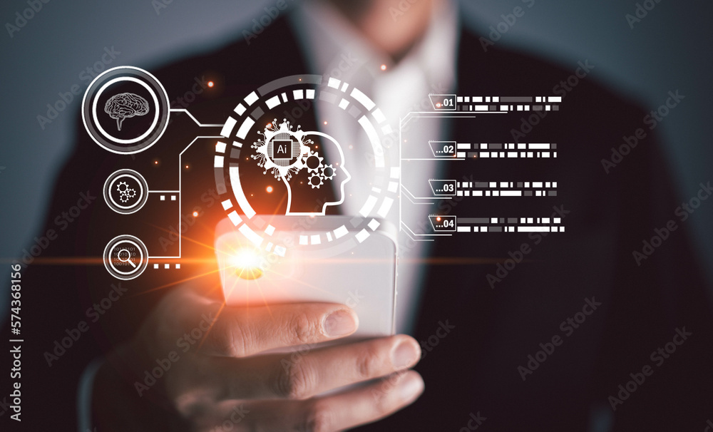 Chat with AI or Artificial Intelligence technology, business use AI ...