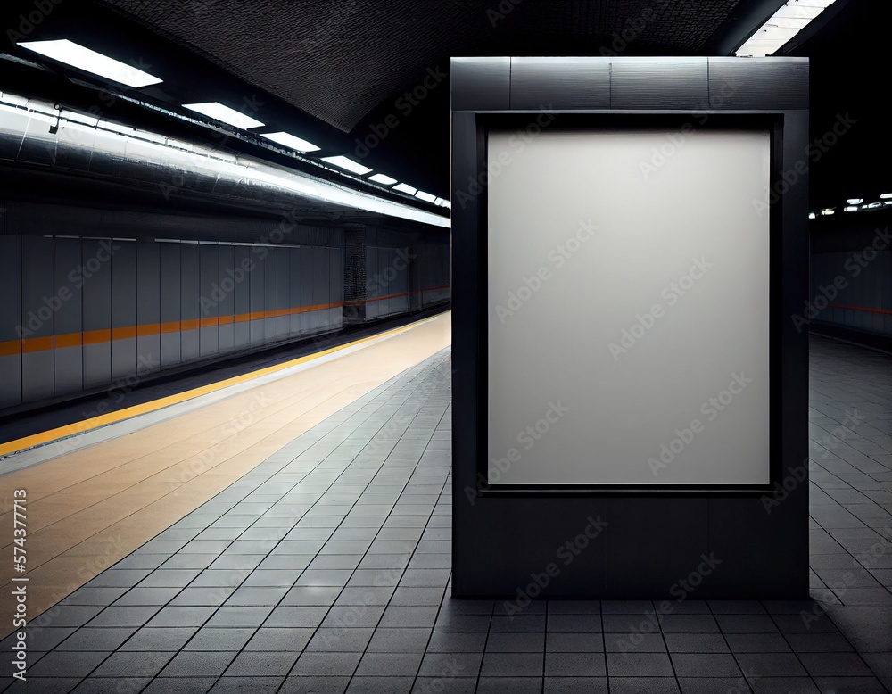 Mock up Poster media template Ads display in NYC Train Subway Station ...