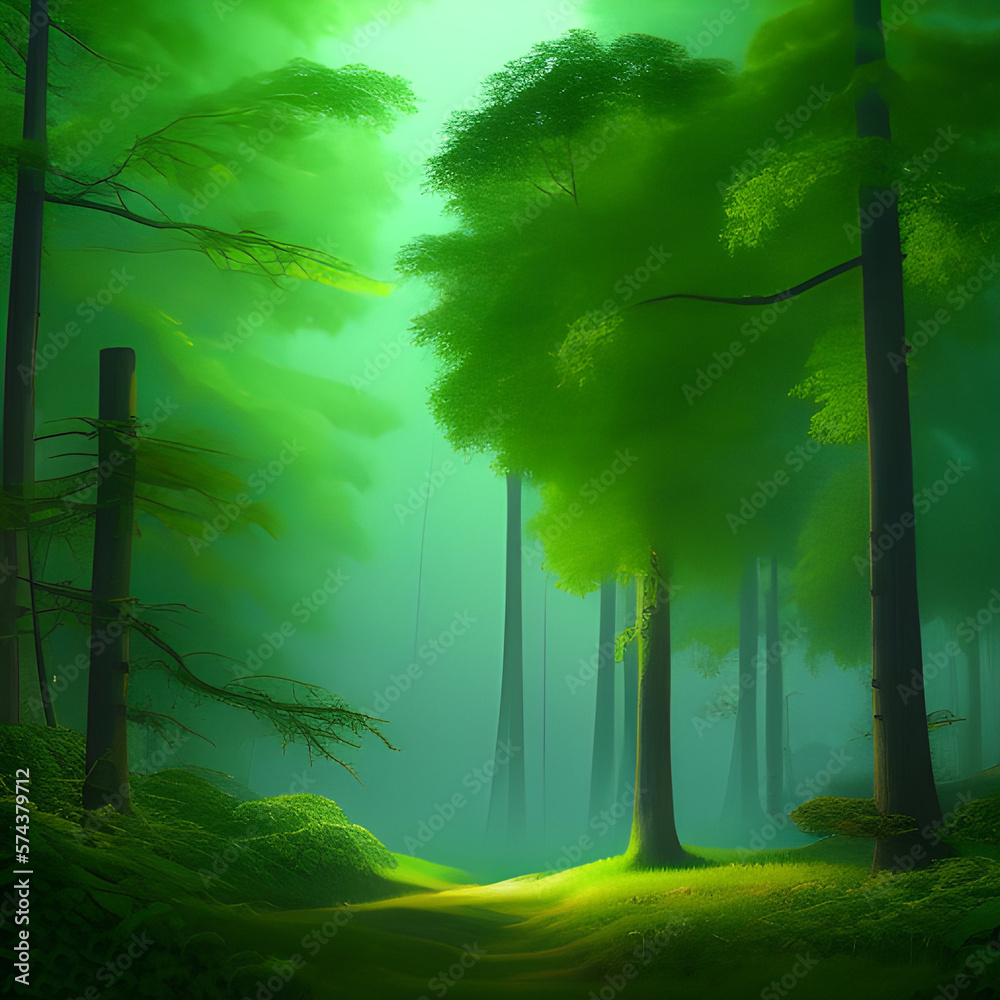 Deep Forest. Fantasy Backdrop. Concept Art. Realistic Illustration ...
