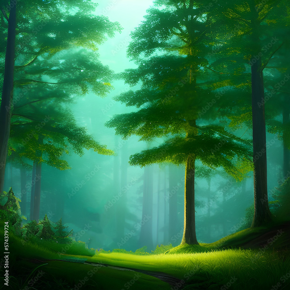 Deep Forest. Fantasy Backdrop. Concept Art. Realistic Illustration ...