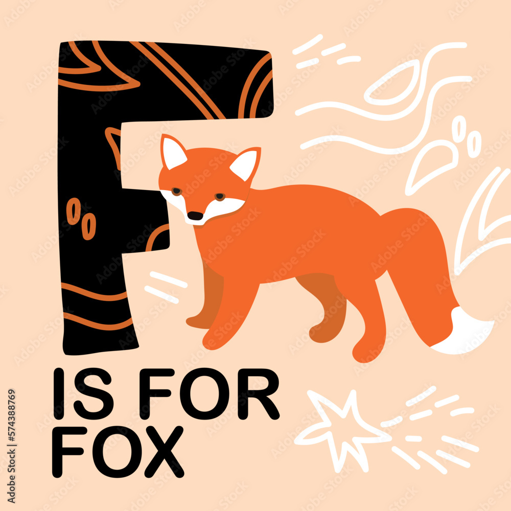 Cute children zoo alphabet F letter of Fox for kids learning English ...