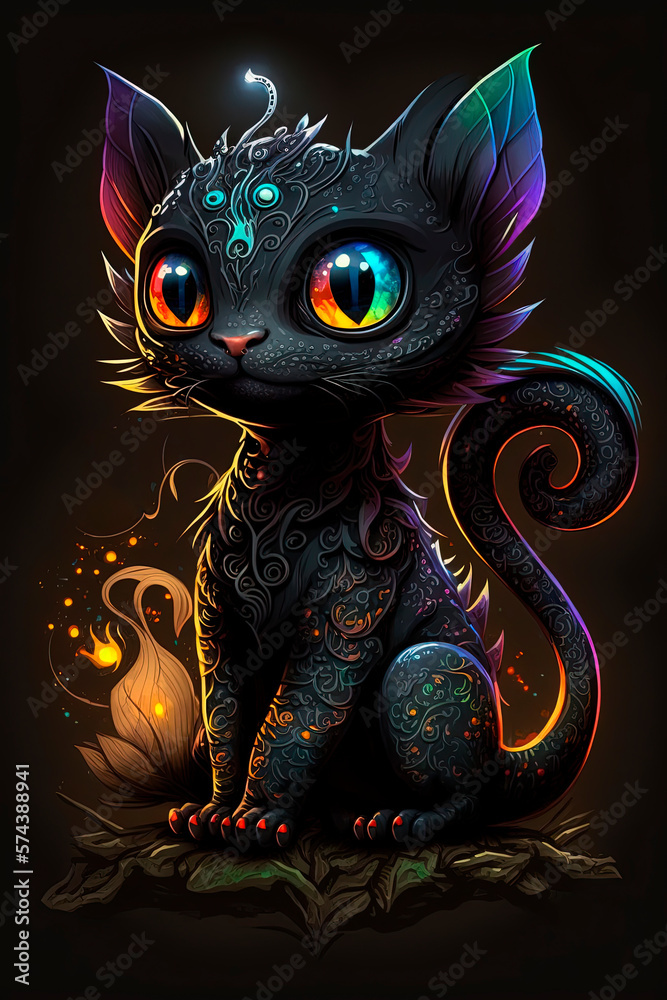 Cartoon cat dragon. Dark fantasy Generative AI Stock Illustration ...