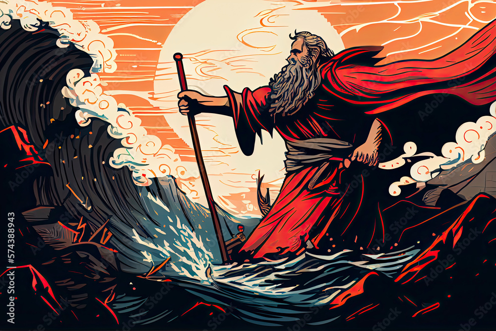 Biblical and religion vector illustration series, Moses held out his ...