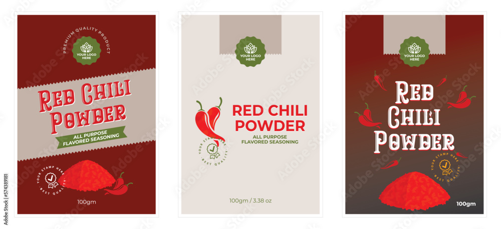 Chili Powder Label Set Template Red Chilli Powder pouch packaging ...