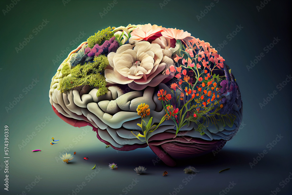 Human Brain made of Flowers. Creativity Concept Art. Generative Ai Art ...