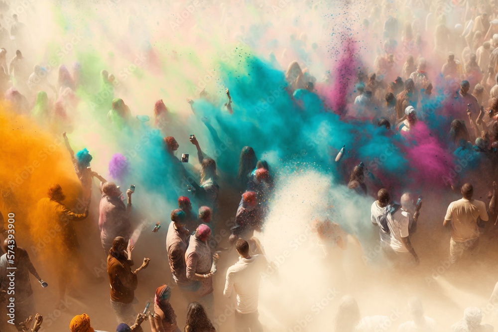 Holi festival celebration. People with bright powder colours. Stock ...
