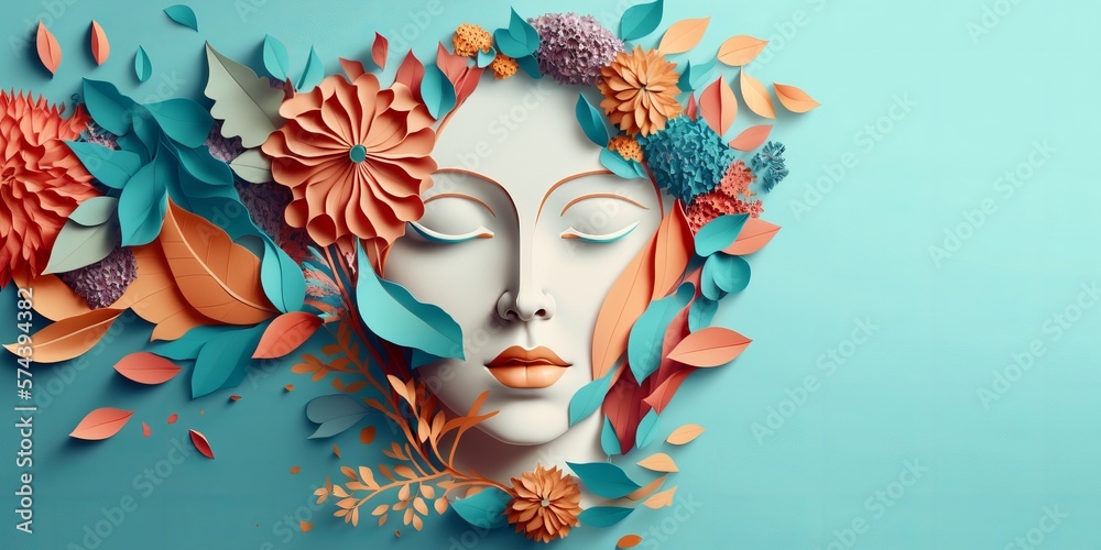 Incredible paper collage with a girl's face and flowers. An image ...