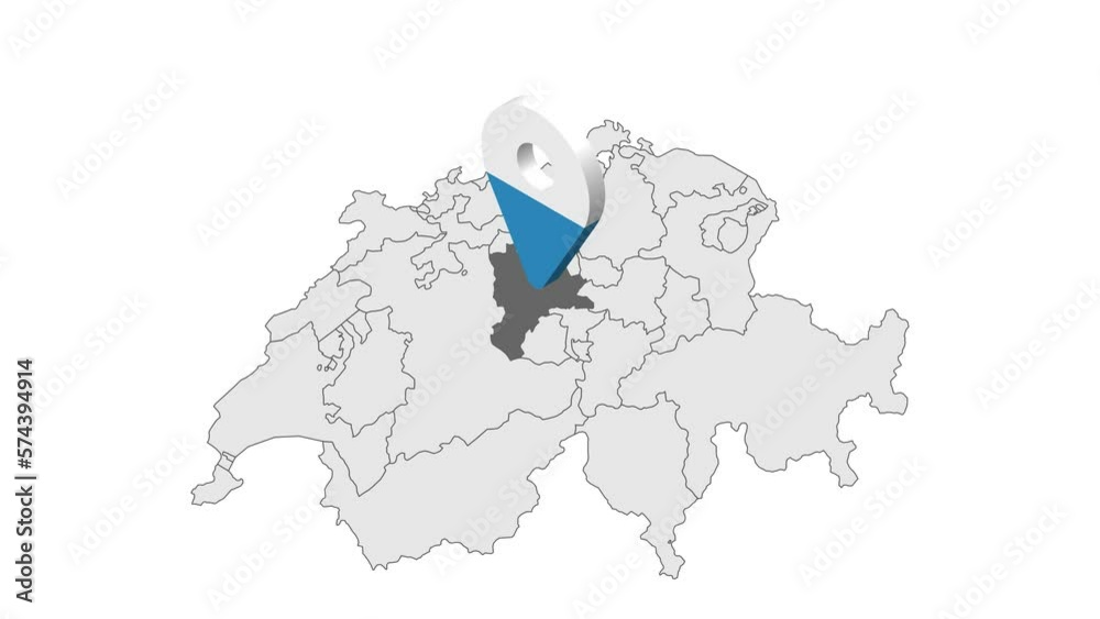 Location Canton of Lucerne on map Switzerland. 3d Lucerne Canton flag ...