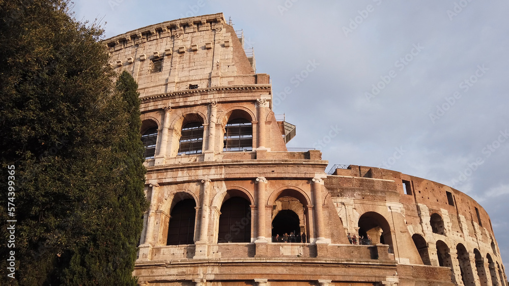 Superposed order of the Colosseum in Rome, Italy. The ancient Roman ...