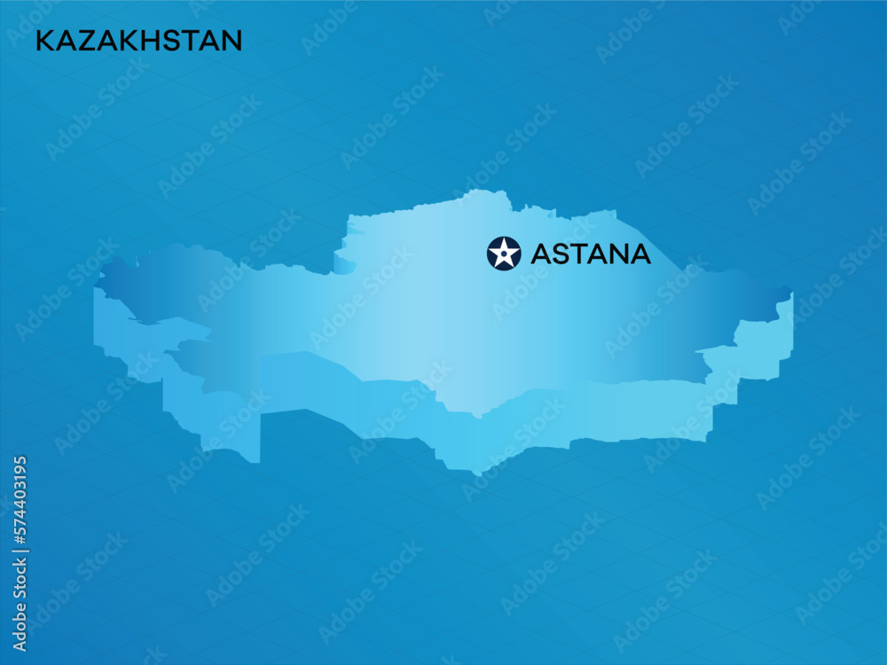 Kazakhstan 3D Isometric map with Capital Mark Astana Vector ...