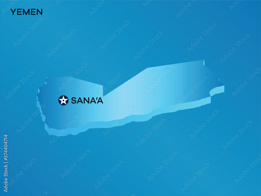 Yemen 3D Isometric map with Capital Mark Sanaa Vector Illustration ...