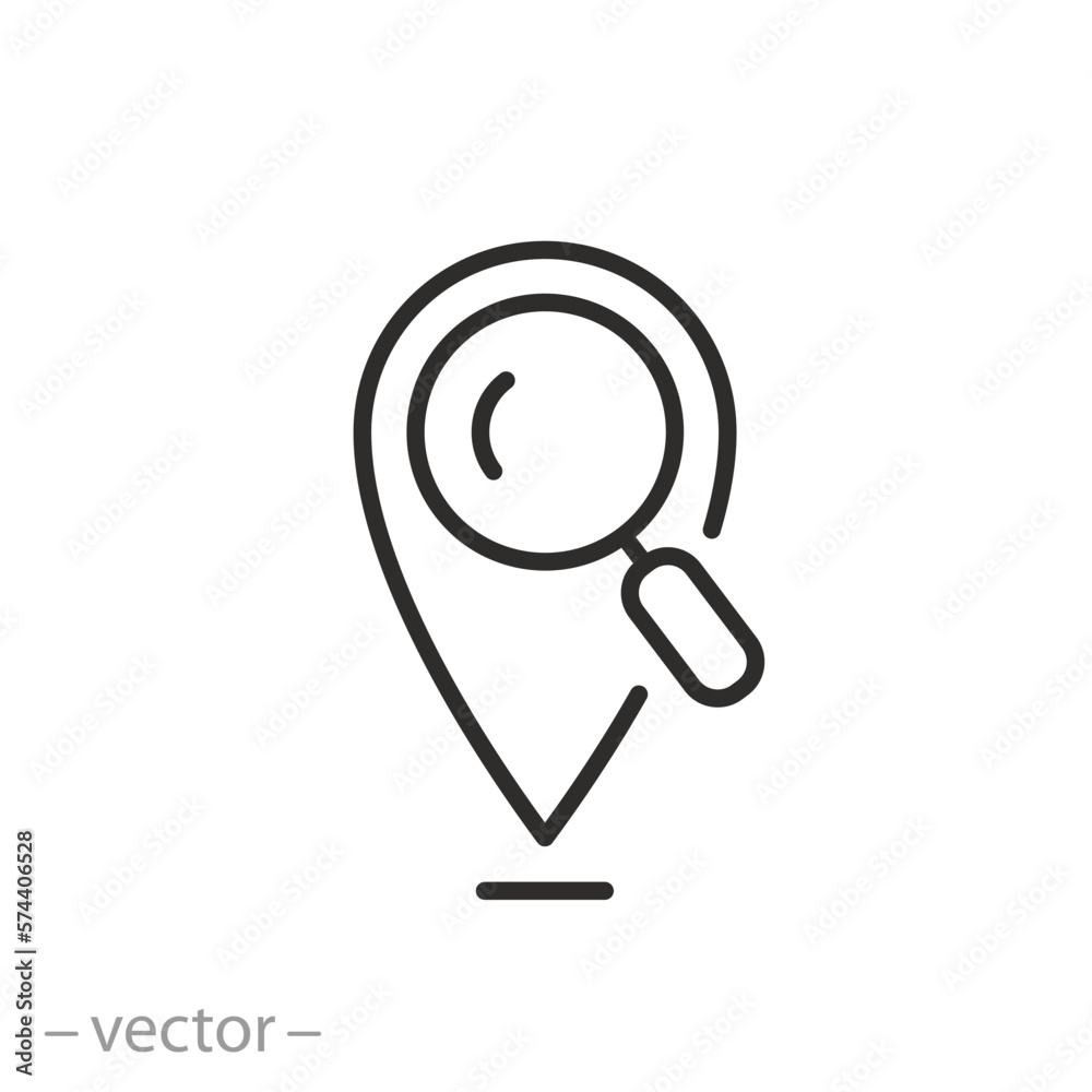 location search icon, map searching, magnifying glass with locator ...