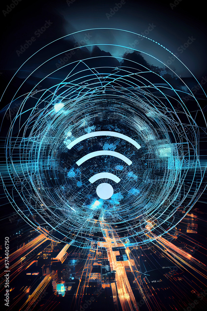 Generative AI illustration on backgroun of Wi Fi symbol, wireless ...