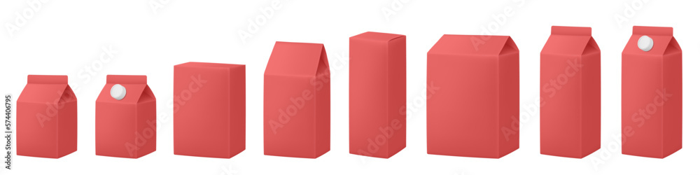 Red boxes for dairy products. Blank cardboard package boxes mockup. Box ...
