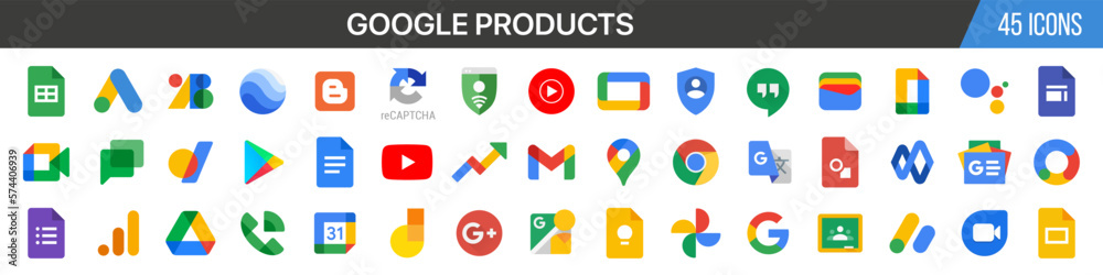 Google products and programs logo on a white background. Google icons ...