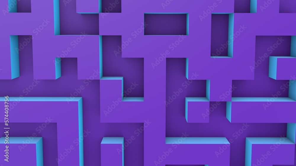 Neon futuristic maze. Path in a puzzle with an exit. Solving a complex ...