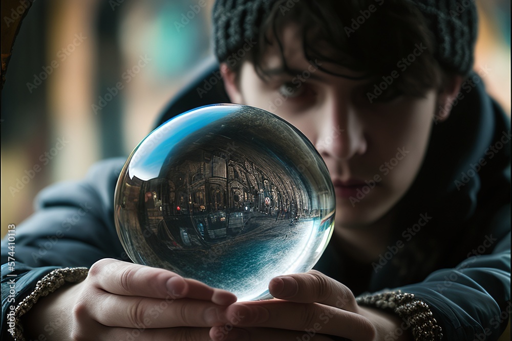 Fictional Man Holding Crystal Ball Hoping to See the Future Generated ...