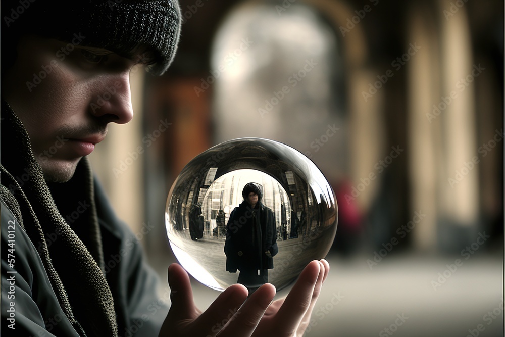 Fictional Man Holding Crystal Ball Hoping to See the Future Generated ...