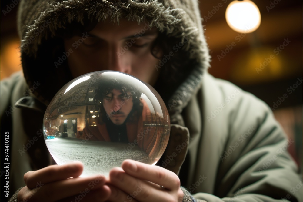 Fictional Man Holding Crystal Ball Hoping to See the Future Generated ...