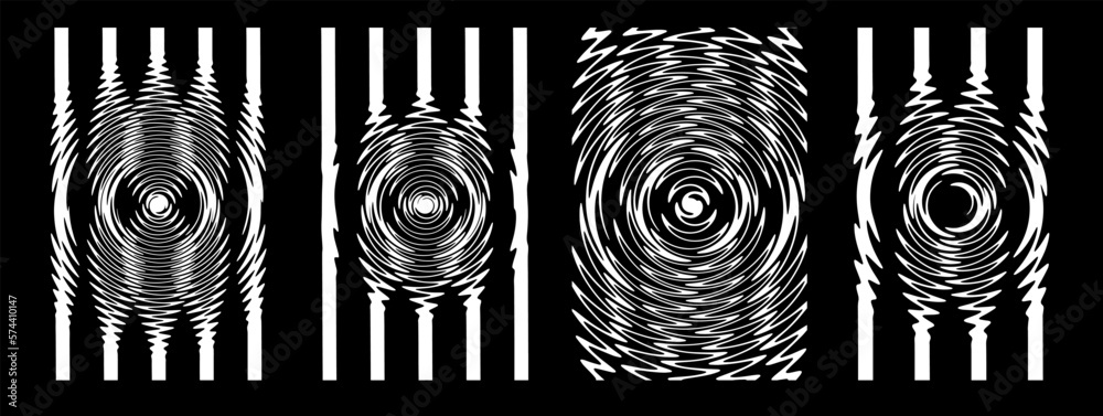 Set of Opart Black and White Wavering Patterns - Vector Concept of ...