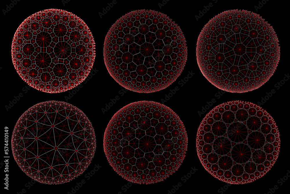 Non Euclidean Geometrical Hyperbolic Tiling Set Visualization Of Klein Model Tessellation