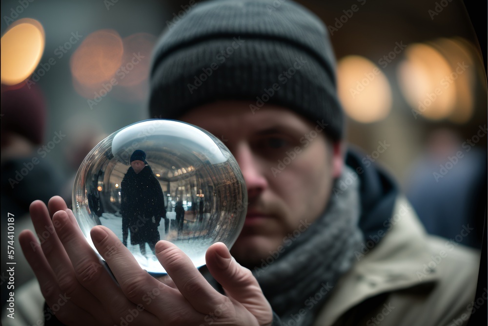 Fictional Man Holding Crystal Ball Hoping to See the Future Generated ...