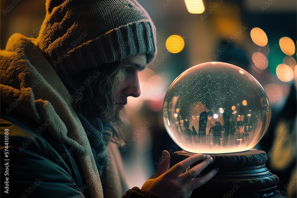 Fictional Man Holding Crystal Ball Hoping to See the Future Generated ...