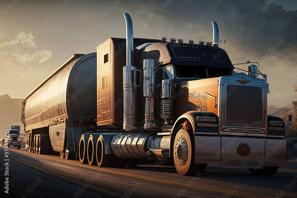 Heavy-duty transport trucks on the highway delivering cargo containers ...