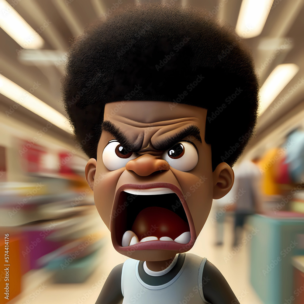 Angry Afroamerican Guy Cartoon Screaming in Mall AI generated Stock ...