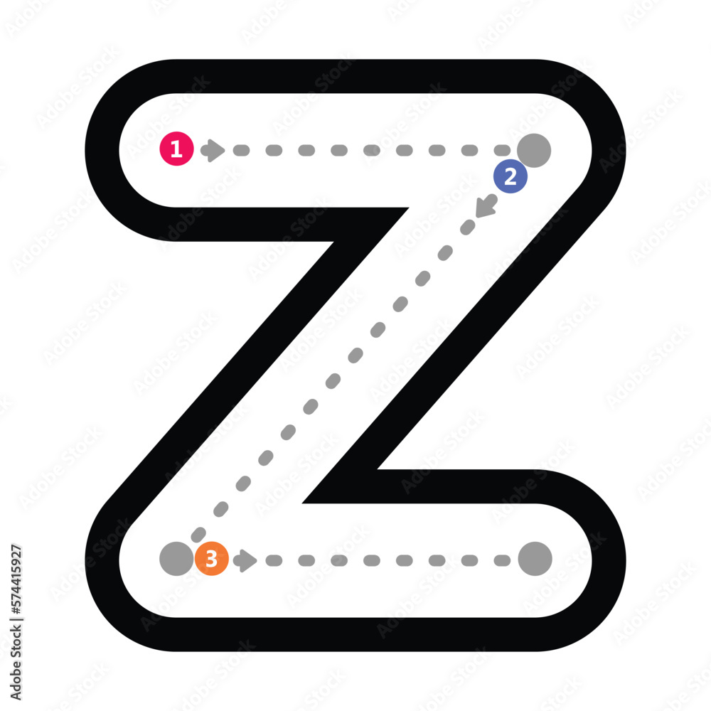 Tracing alphabet letter z lowercase prewriting dotted line element for ...