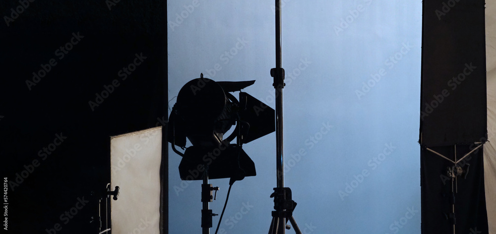 Film light for video production camera in studio set. Use as studio ...