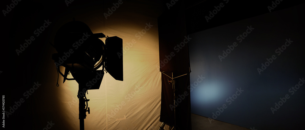Film light for video production camera in studio set. Use as studio ...