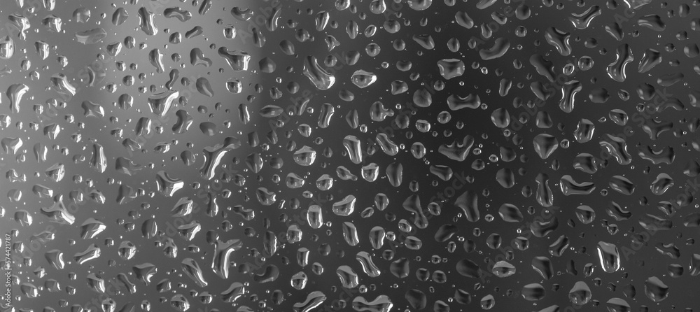 water drops on a window or in the shower cabin,wet transparent panorama ...