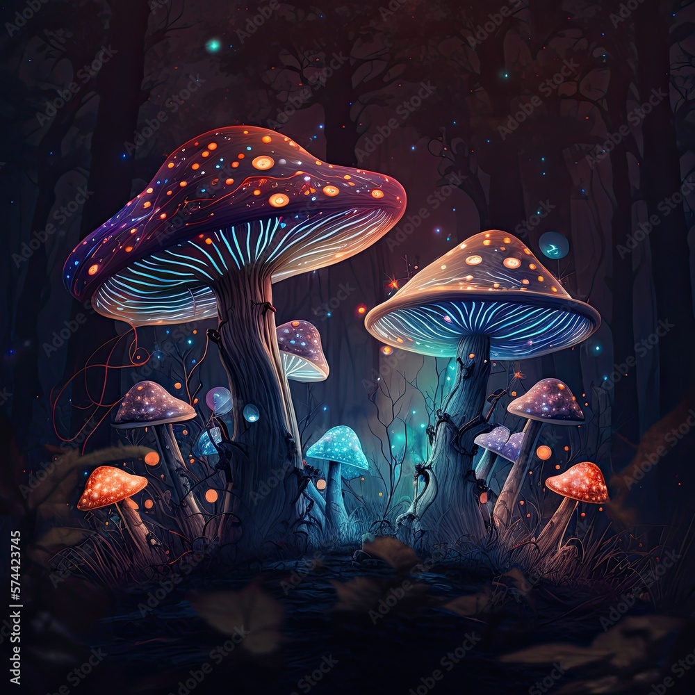 futuristic magic mushrooms in fantasy world Generative AI Art Stock ...