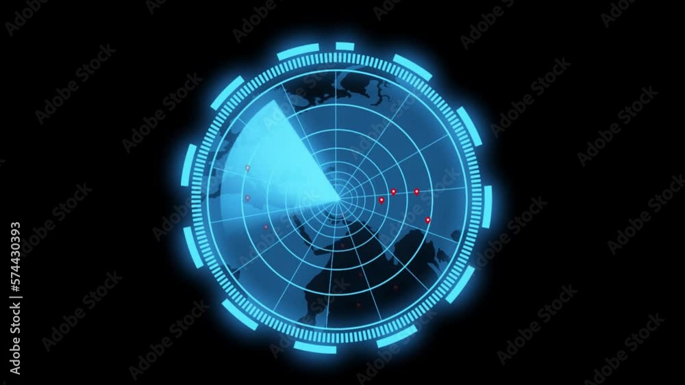 Futuristic Radar Screen Display with map Animation On Black Background ... Futuristic Radar Screen Display with map Animation On Black Background ...