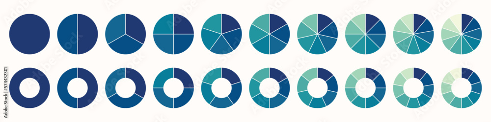 Circle icons for infographic. Blue diagram collection with sections and ...