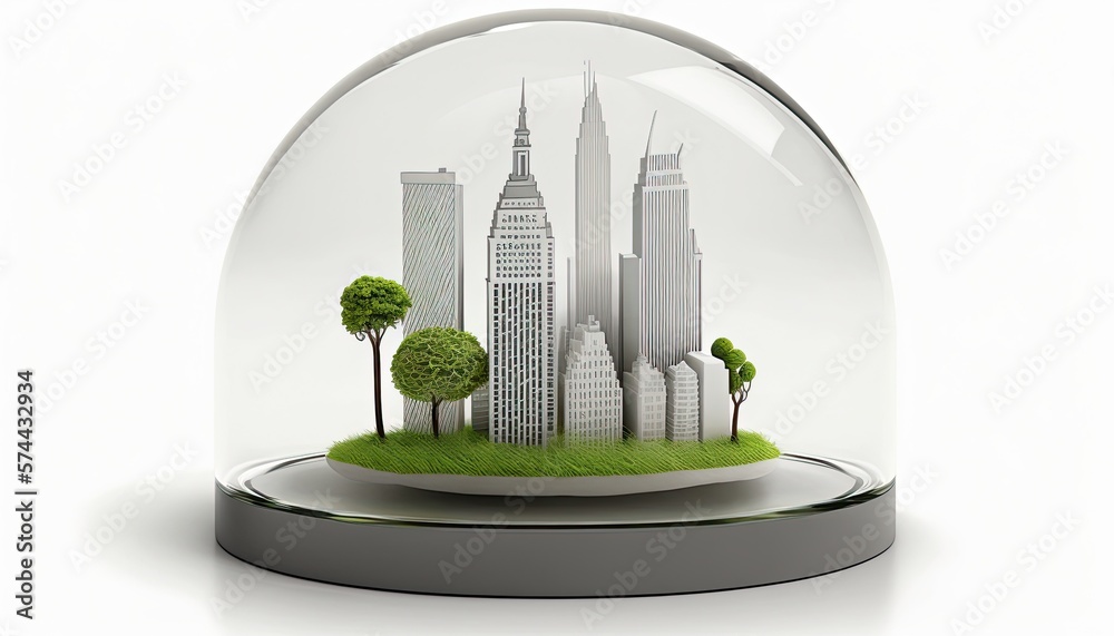 City under glass. AI-generated illustration of a city in a glass ...