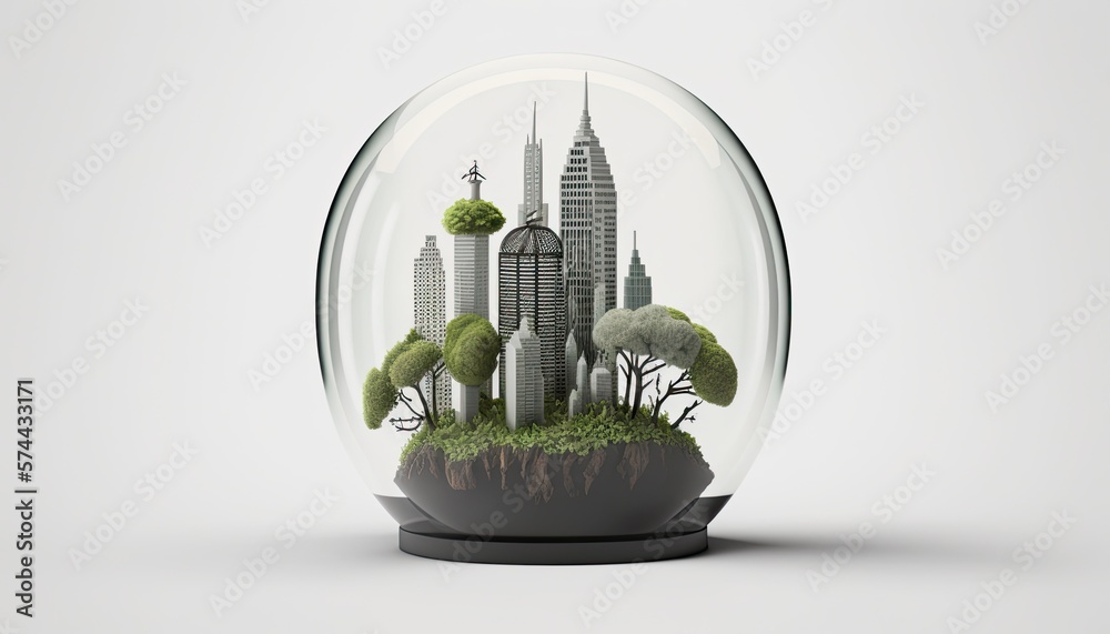 City under glass. AI-generated illustration of a city in a glass ...