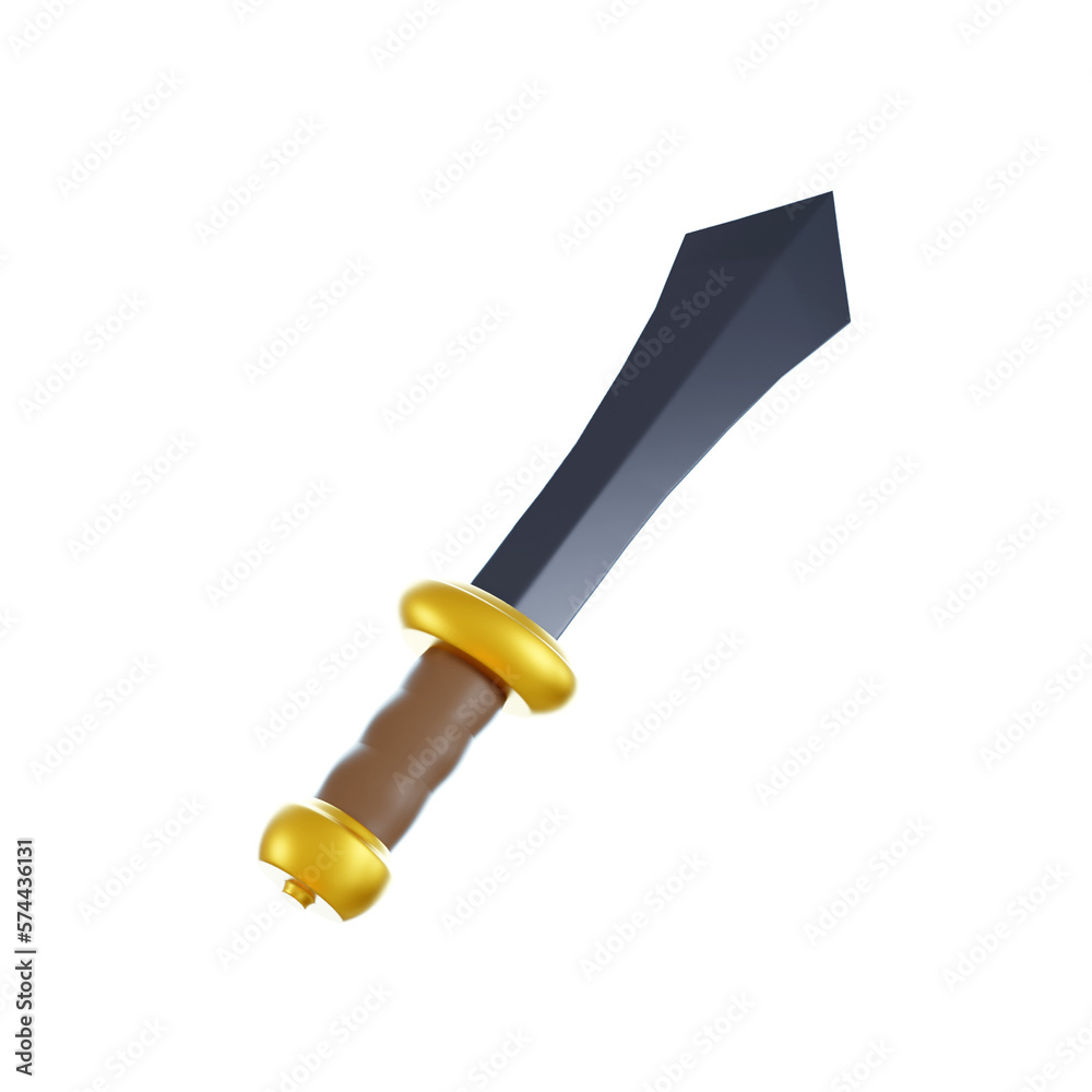 3D rendering of a medieval sword in cartoon style with flat colors ...