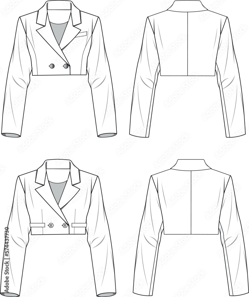 Women's Cropped Blazer Jacket Set. Technical fashion illustration ...
