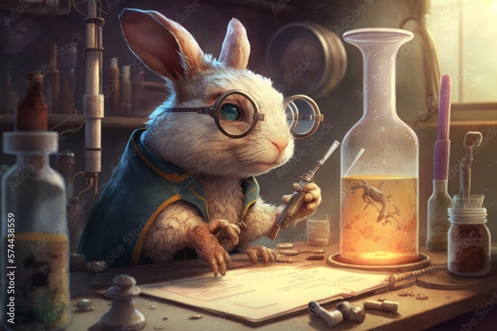 Whimsical Rabbit Scientist in Lab Coat Creates New Cure: A Detailed ...