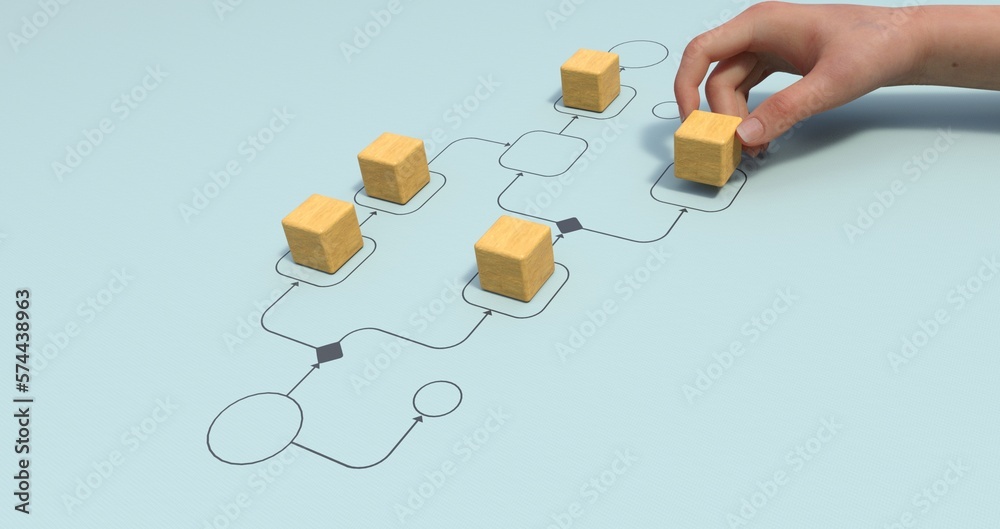 Business process management and automation concept with person moving ...