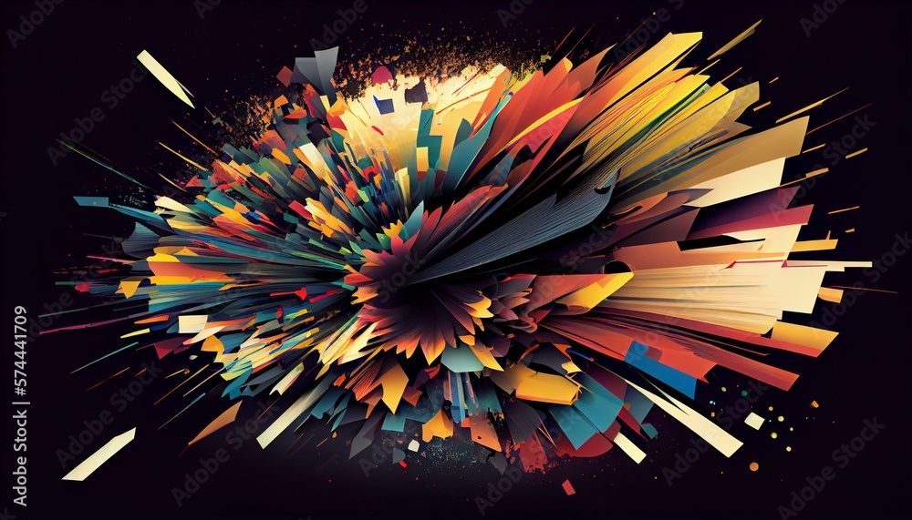 An abstract illustration of a colorful and dynamic explosion, with ...