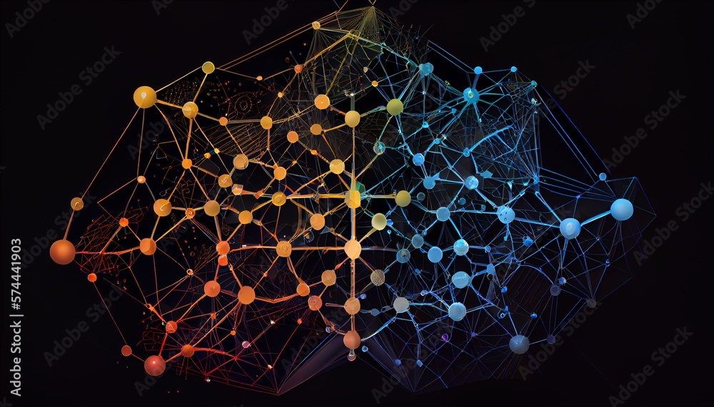 A detailed illustration of a complex network of interconnected ...