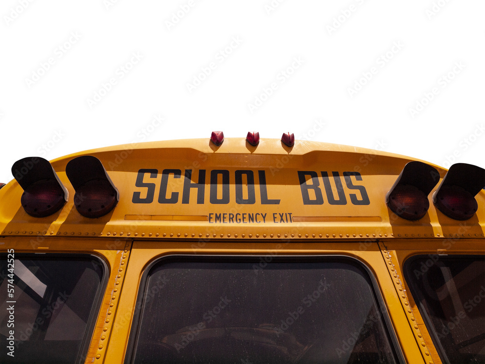 School bus emergency exit sign with cut out sky. Stock Photo | Adobe Stock